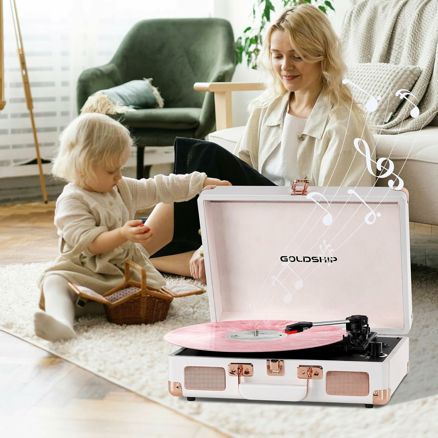 Проигрыватели виниловых диско RCA， Bluetooth, 3 скорости, багаж тонкий дизайн, подарок для любителей музыки