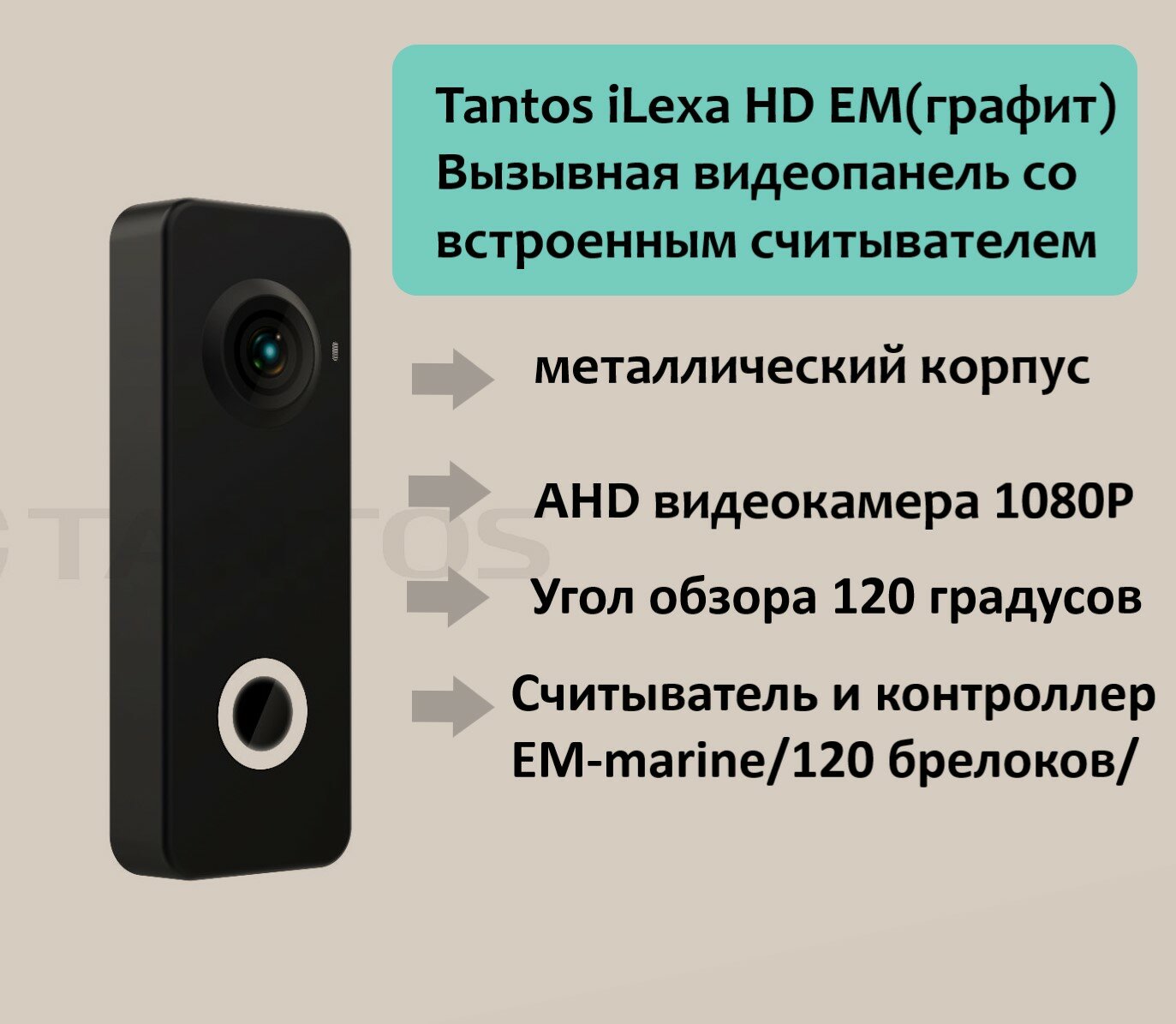 Tantos iLexa HD EM (графит) Вызывная панель видеодомофона, встроенный считыватель