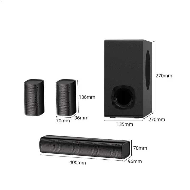 Звуковая панель 5.1-ch Surround Sound Bar, Bluetooth 5.3杜比全景 звуковая панель для ТВ, с сабвуфером, домашняя кинотеатральная звуковая система, поддерживает Opt/AUX/USB