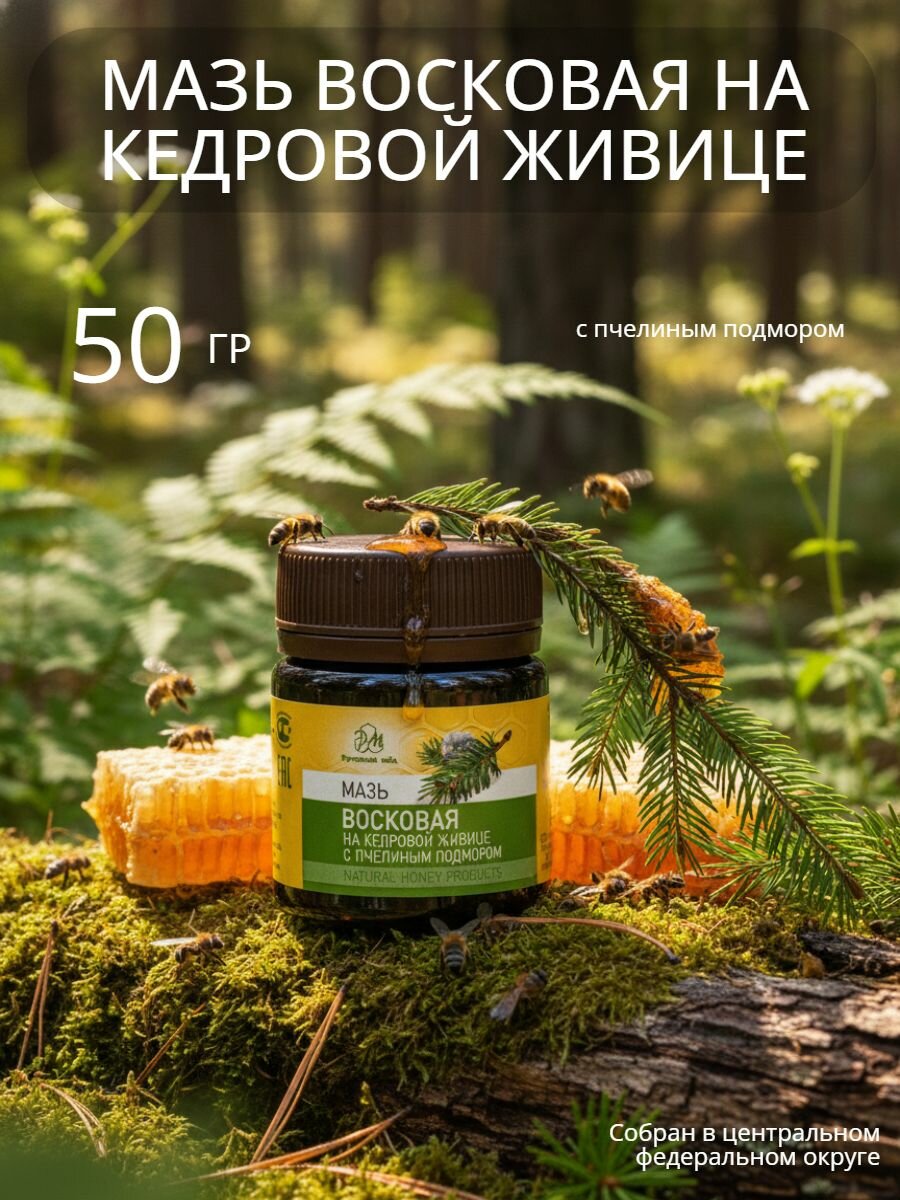 Мазь восковая на кедровой живице с пчелиным подмором 50 гр.