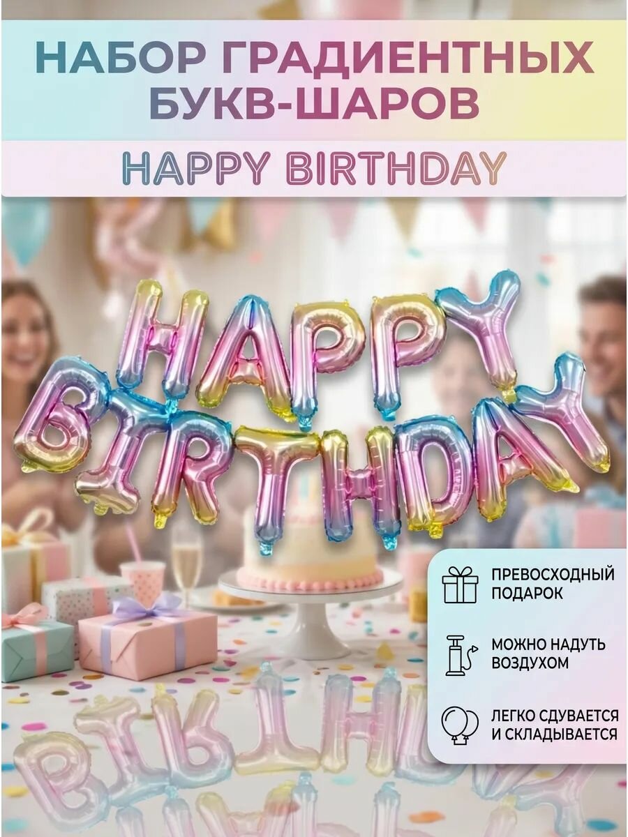 Набор шаров, буквы HAPPY BIRTHDAY