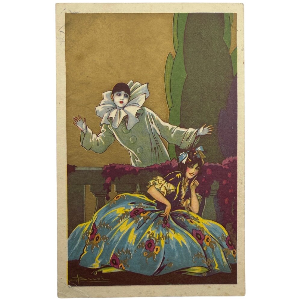 Почтовая открытка "Пьеро и Коломбина" 1920-1930 гг. Италия