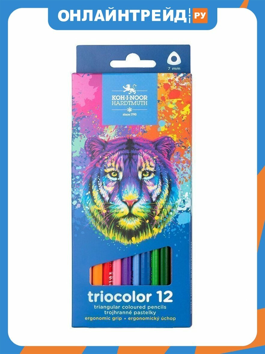 Набор цветных карандашей Koh-i-noor TRIOCOLOR TIGER 12 цв. трехгран. корп. дерев. карт. уп.