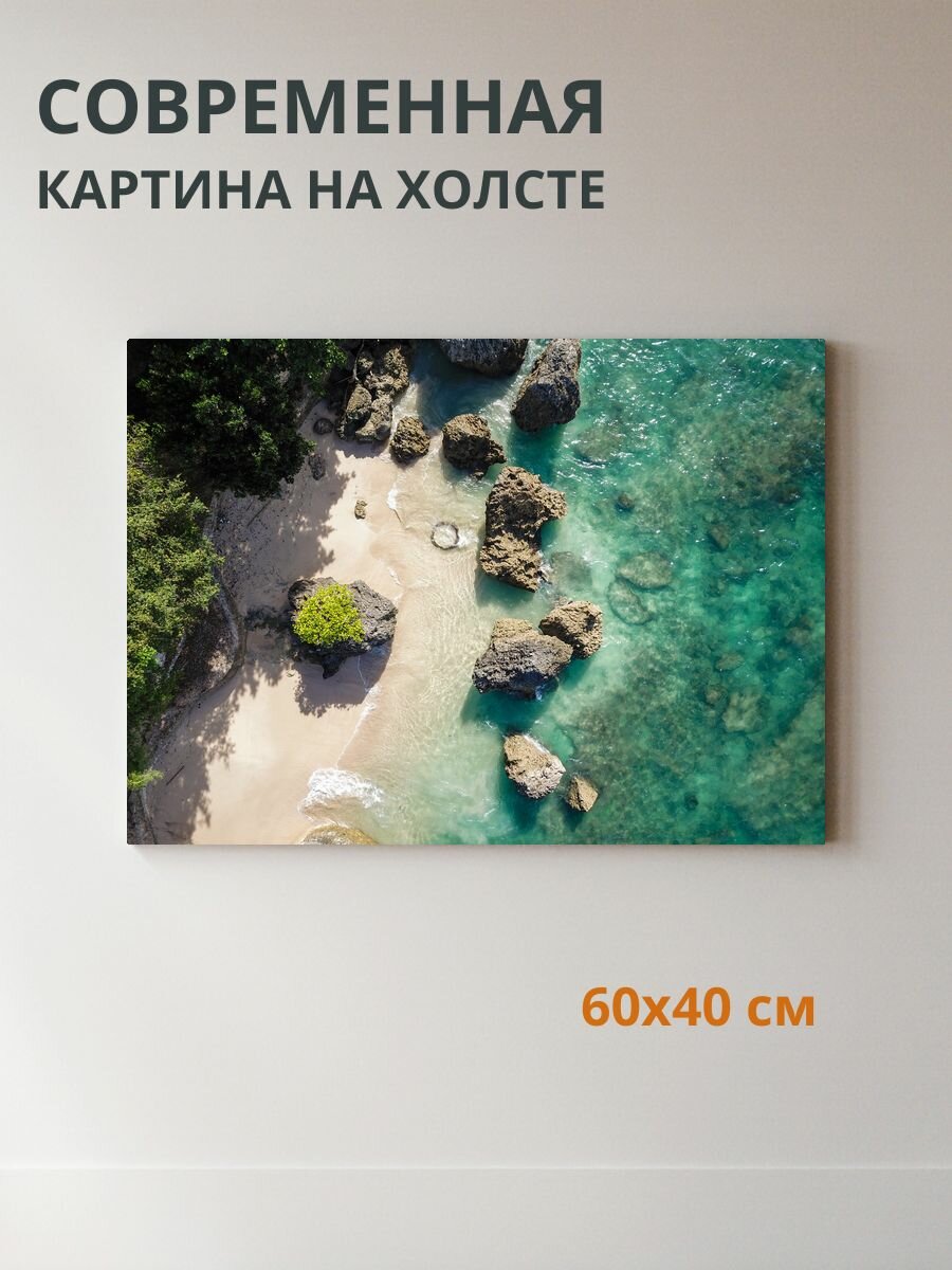 Картина на холсте Тропический пейзаж: скалы и вода 60x40 см