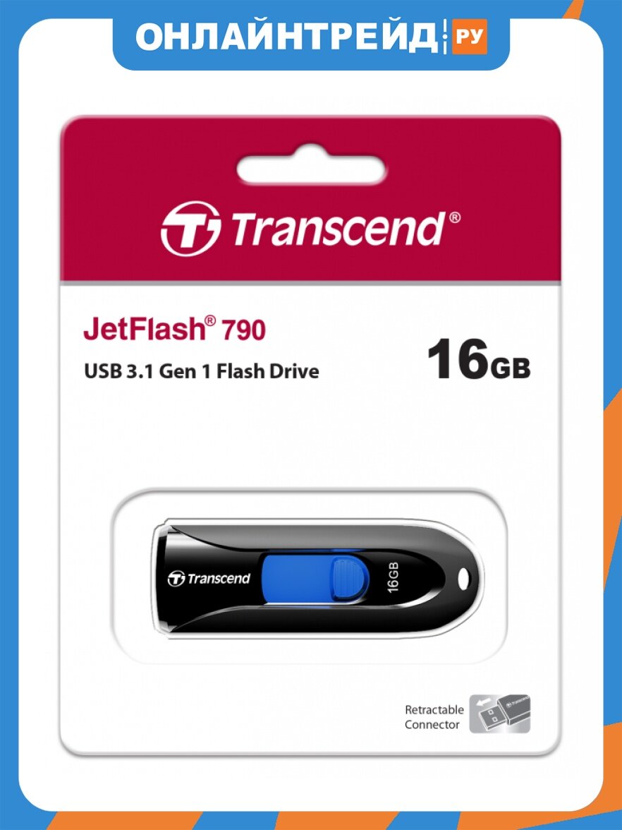 USB флешка Transcend 16Gb JetFlash 790K black USB 3.1 Gen 1 (USB 3.0)
