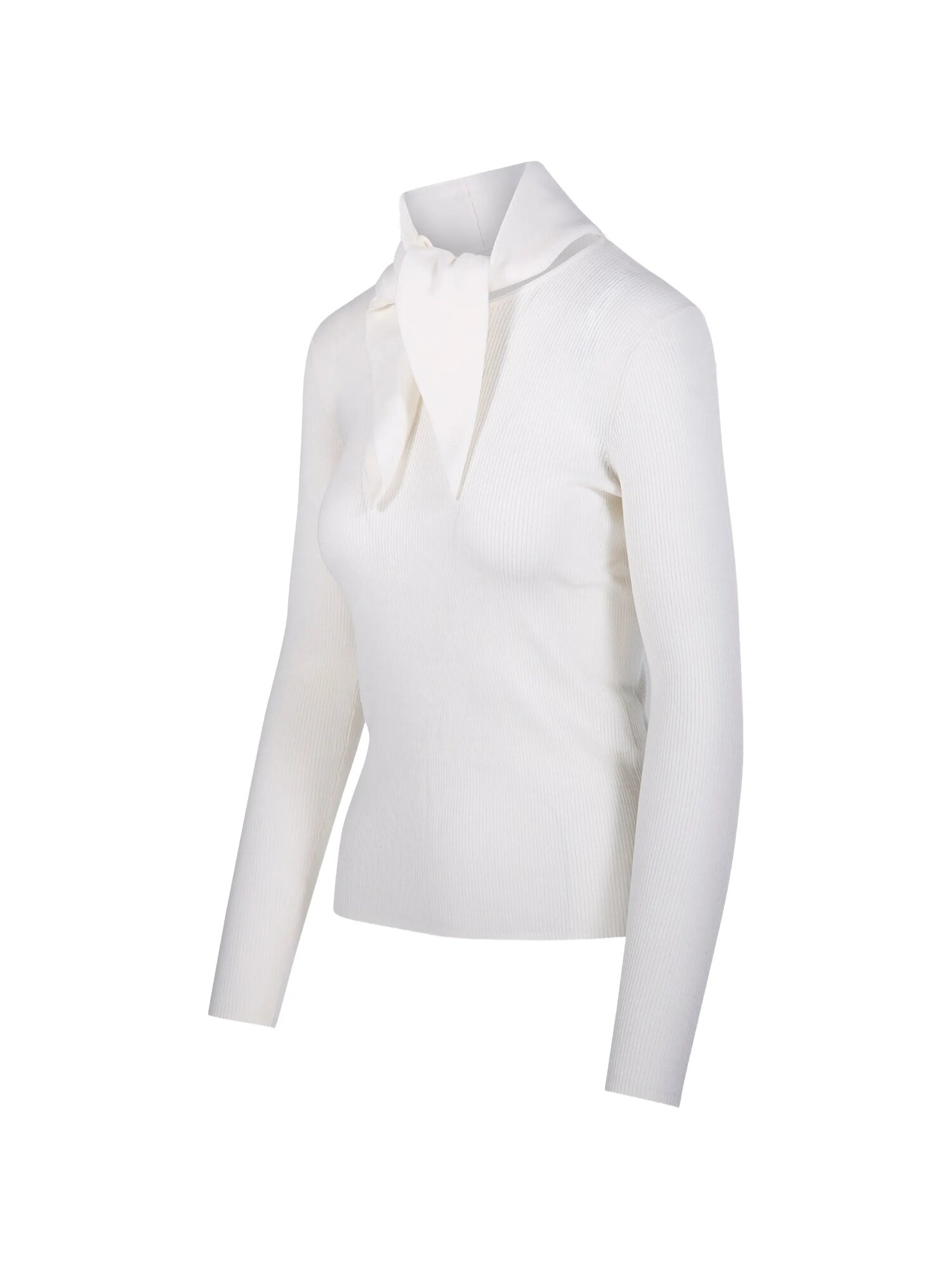 Свитер P.A.R.O.S.H. Ribbed-knit tie-neck sweater, размер 42, , бежевый/белый — фото 1