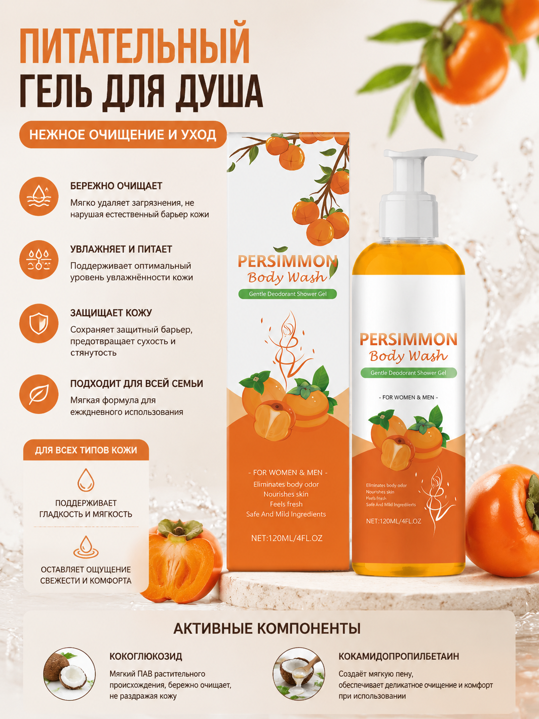 Гель для душа для сухой кожи, увлажнение и мягкое очищение, комфорт после душа