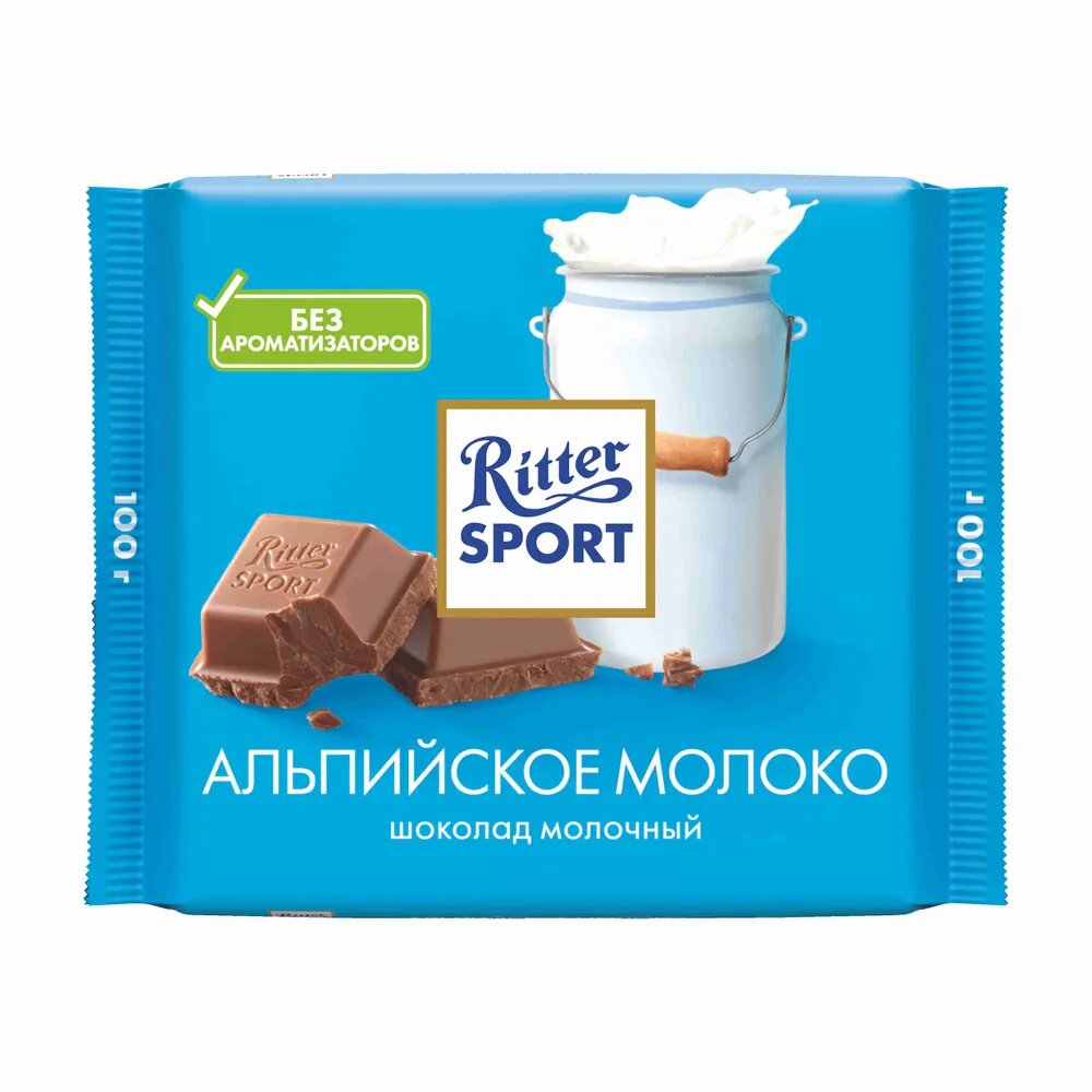 Шоколад Ritter Sport "Альпийское молоко" с альпийским молоком, 100 г