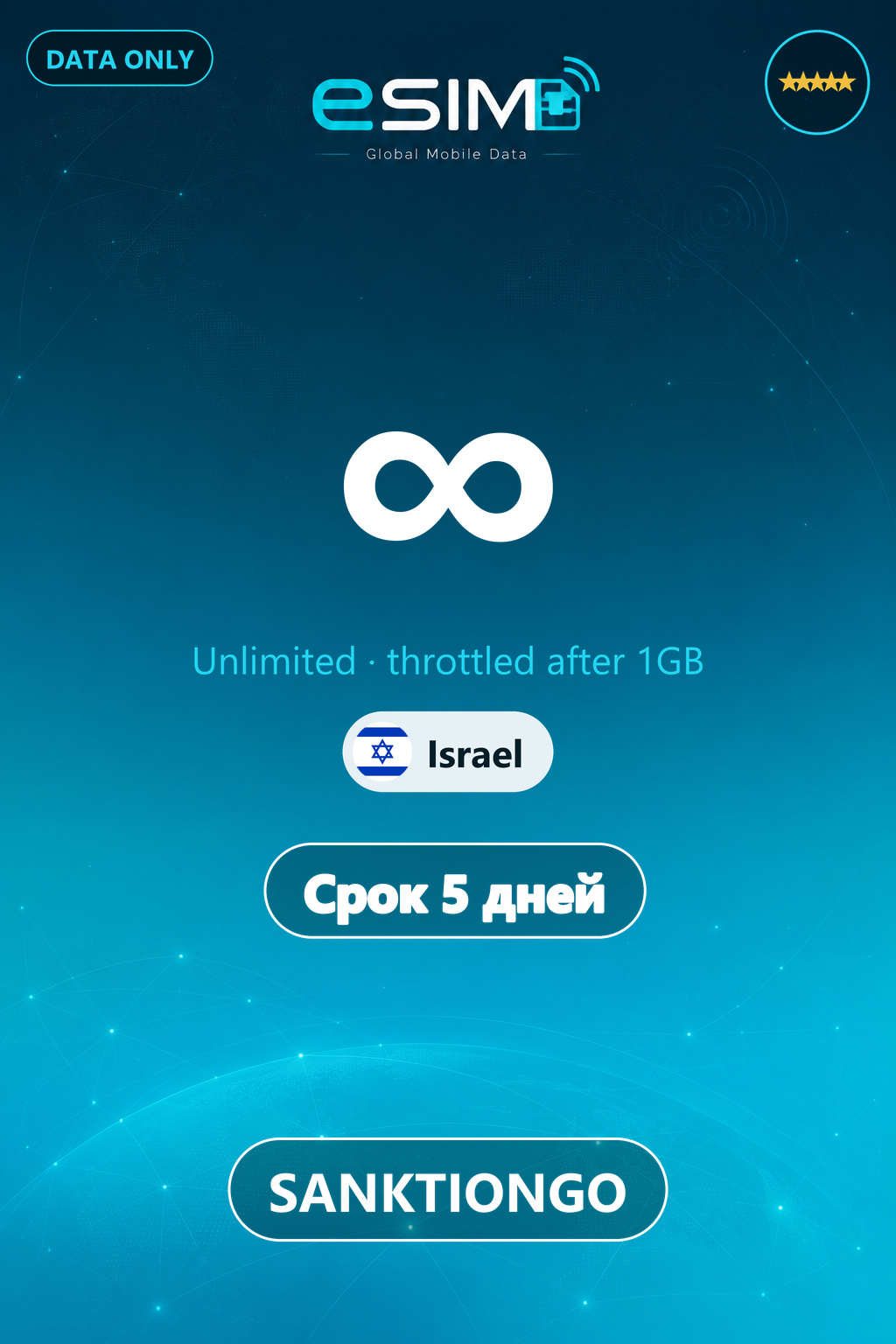 ESIM Израиль — безлимит интернета на 5 дней, туристическая сим-карта для интернета в поездках