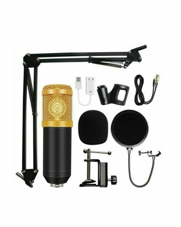 Профессиональный микрофон с POP-фильтром и штативом / Singing Live Sound Card Professional Condenser Microphone / Профессиональный набор для пения
