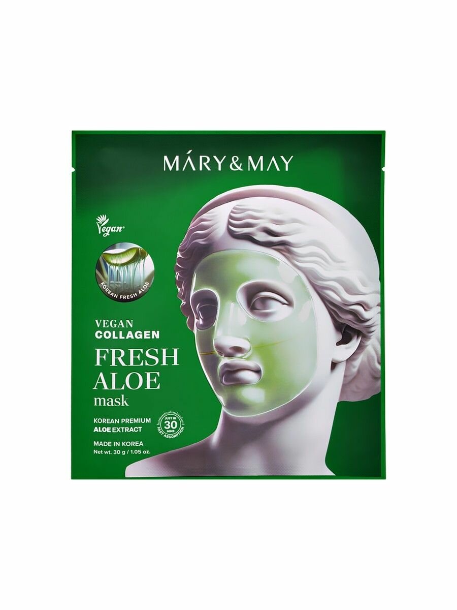 Маска для лица MARY&MAY гидрогелевая успокаивающая с алоэ и веганским коллагеном 30 г