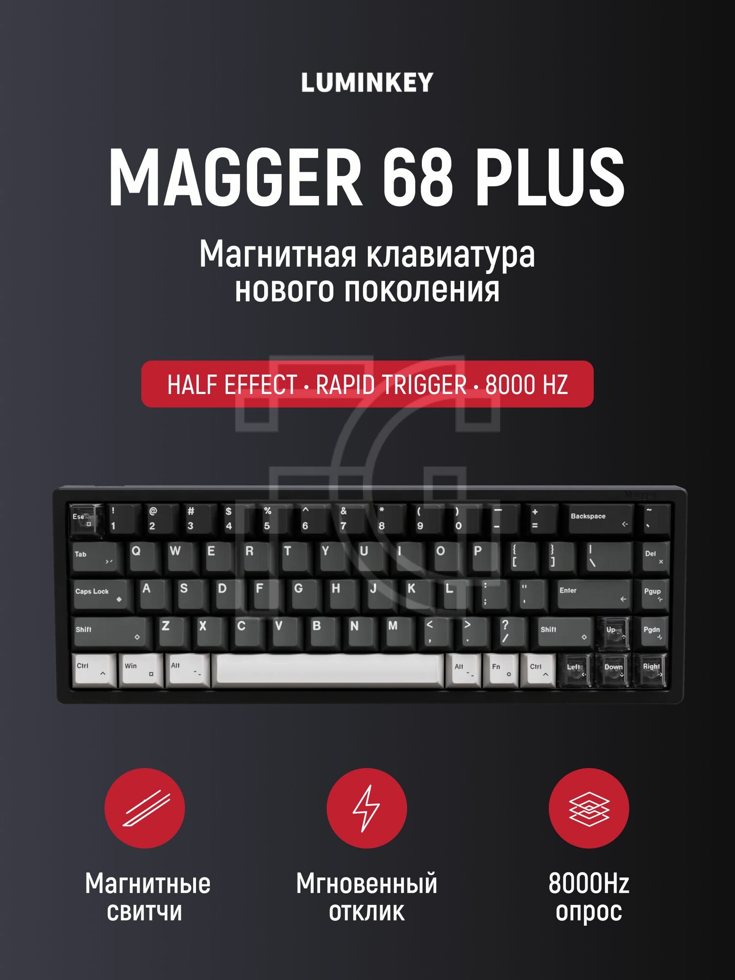 Магнитная клавиатура LUMINKEY Magger 68 Plus 65% Hall Effect Magnetic Gaming Keyboard Ano-Black / английская раскладка