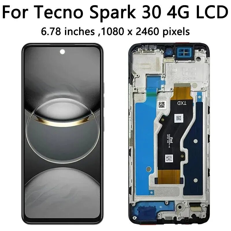 Дисплей(экран) для Tecno Spark 30 4G KL6(текно спарк 30) в сборе с тачскрином рамкой