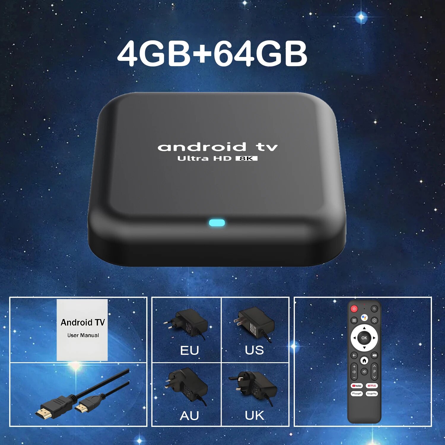 Smart TV Box BLKJ Q18 8ГБ+256ГБ RK3518 8K Черный, EU Plug, 4G 64G Voice Remote
