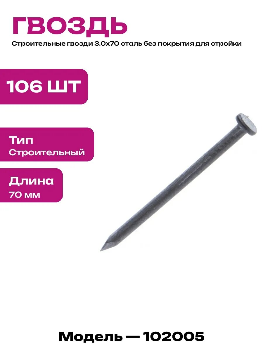 Комплект гвоздей 70 мм 106 штук стальные для дерева каркасов