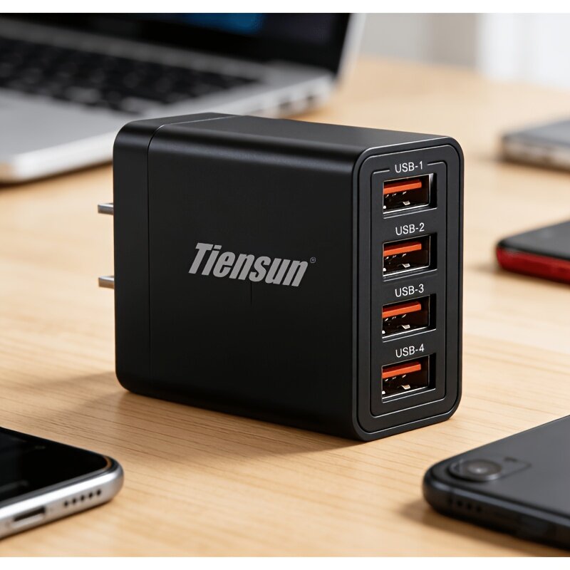 4-портовое интеллектуальное USB-A зарядное устройство-куб, 10W, стабильная низкая зарядка, черное, для iPhone 17/16/15/14/13, iPad Pro Air Mini