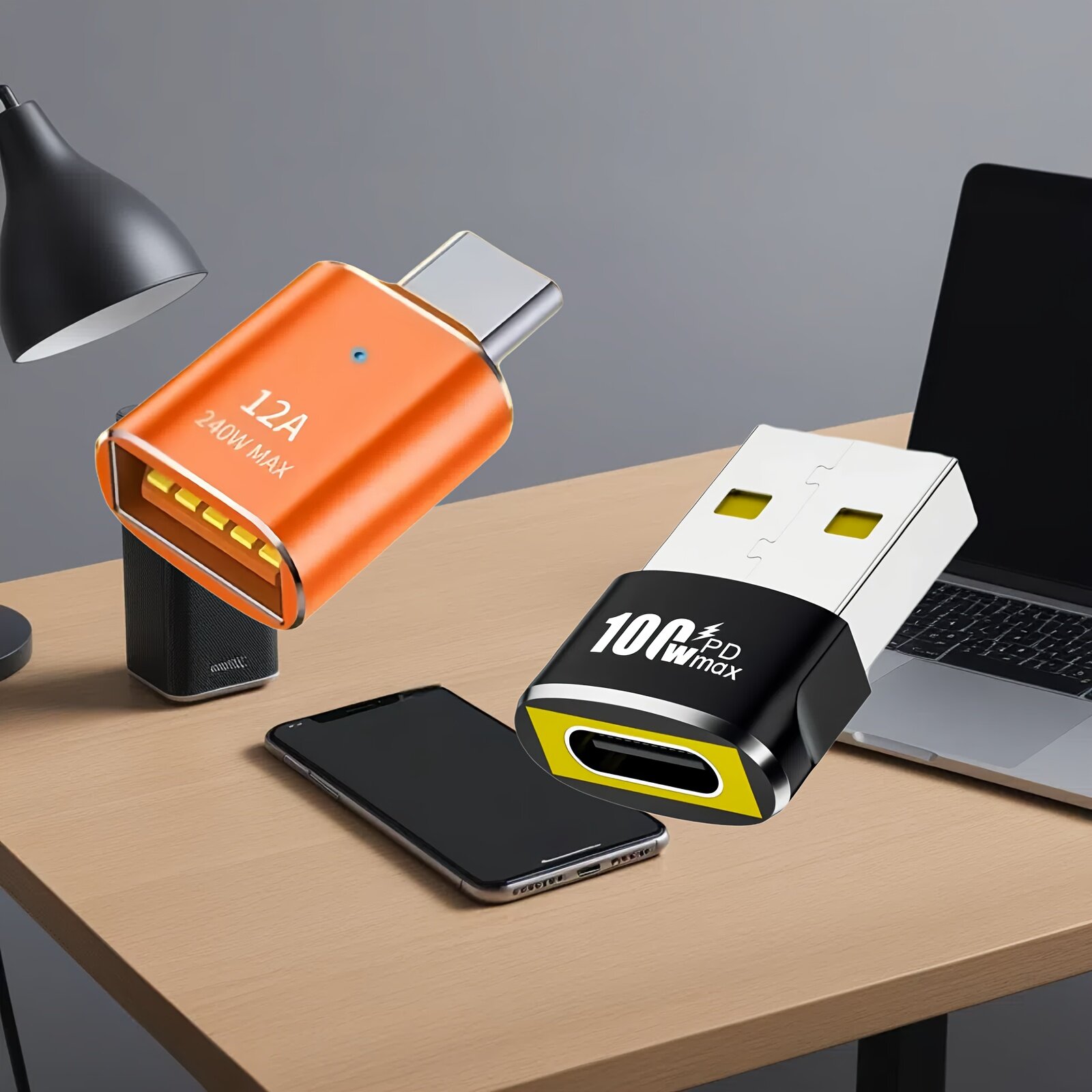 Набор адаптеров USB на Type-C и Type-C на USB, оранжевый + черный
