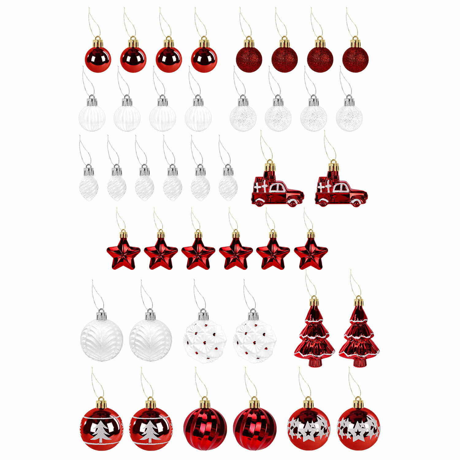 Шары елочные набор 42 предмета "Red and White Shine", пластик, красный/белый, золотая сказка, 592589