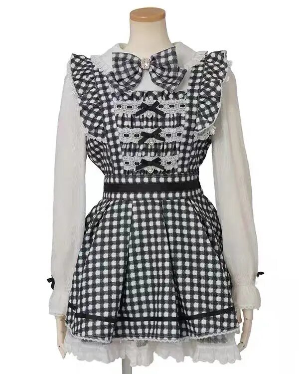 Delevin Платье-рубашка и шорты в стиле Лолита 5XL XL, Plaid lon set
