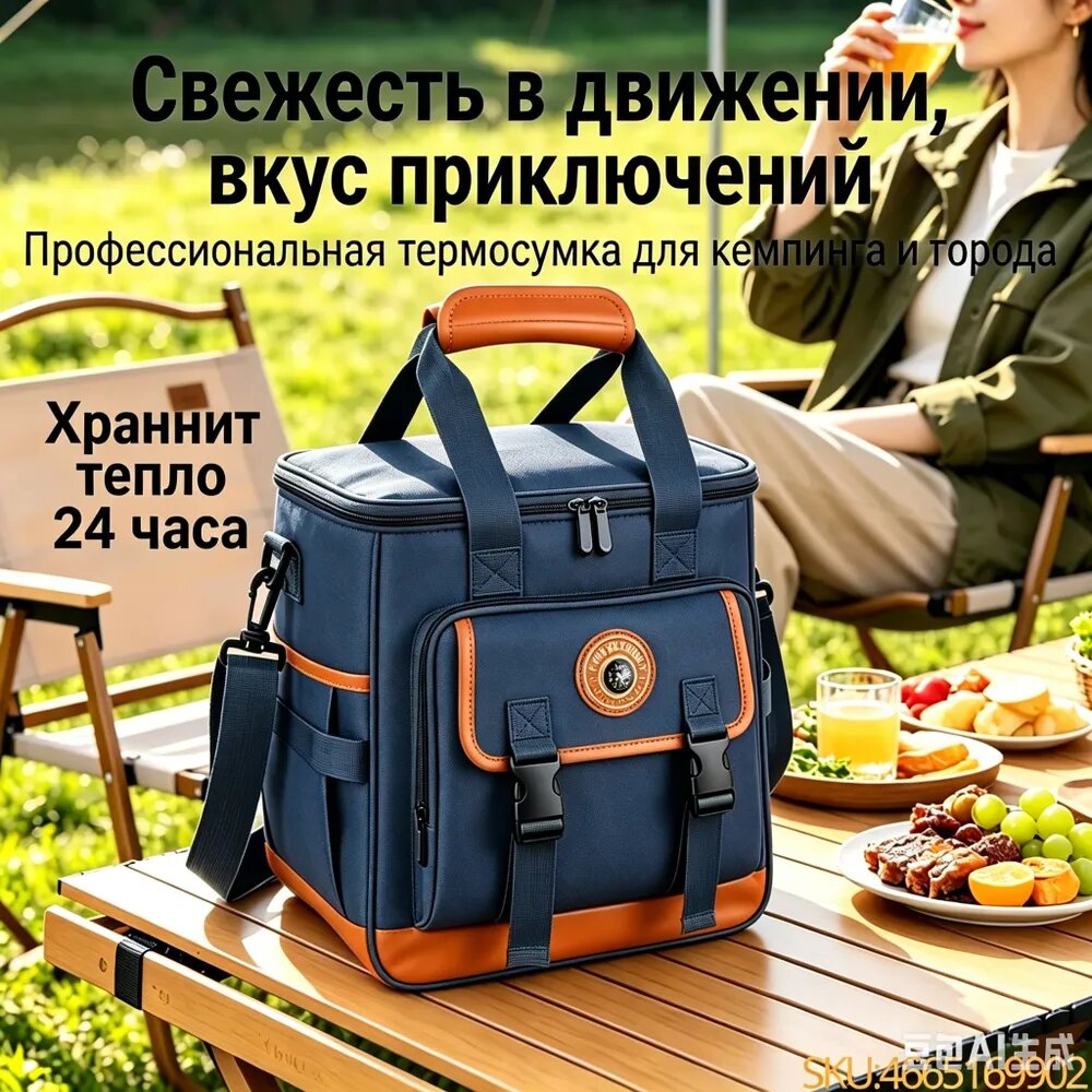 Холодильная сумка Термосумка-холодильник 16 литров бежевого цвета сохраняет температуру 24 часа