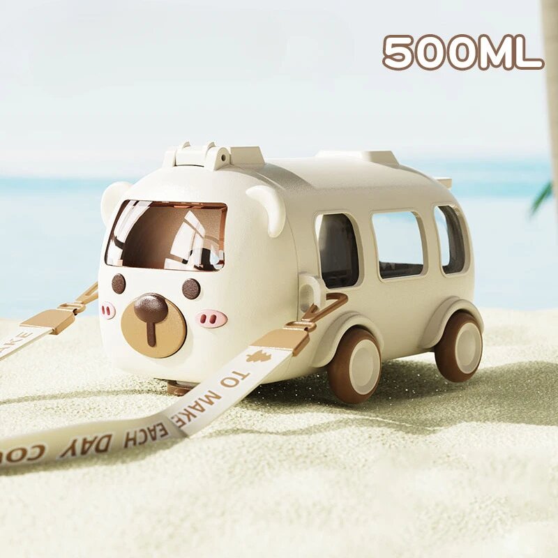Детская бутылка для воды Solomonic мультяшный автобус 500 мл White