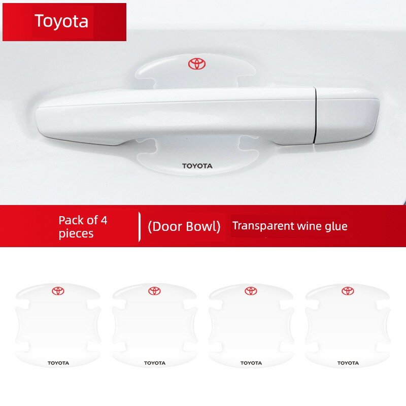Прозрачная пленка-защита для дверных ручек Toyota RAV4 с красным логотипом и черным английским текстом, комплект из 4