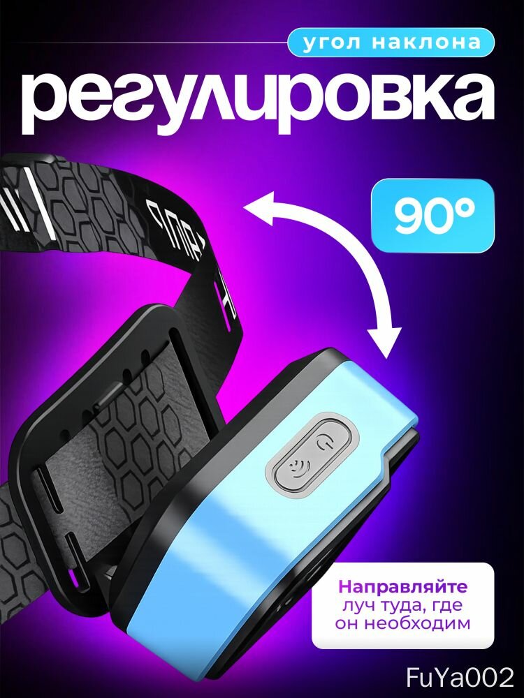 Фонарь налобный FuYa002 LED 5 режимов Type-C сенсорное управление 45г синий для спорта налобный — фото 1
