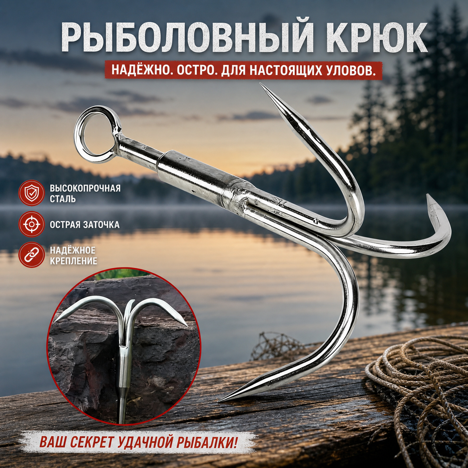Якорь-кошка трехлапый из нержавеющей стали, для очистки дна от травы и поиска снастей, прочный крюк для рыбалки и подводной охоты (Длина: 120 мм)