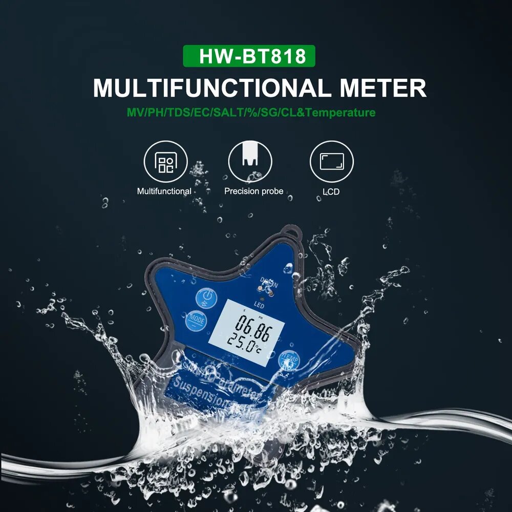 Умный 9-в-1 измеритель pH CL TDS EC SALT CL ORP SG CF Temp Тестер качества воды Плавающий инструмент для измерения хлора