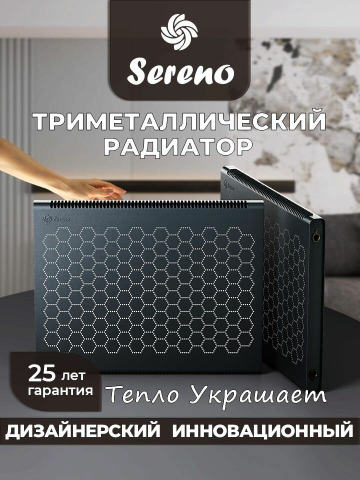 Дизайн-радиатор Sereno, настенный, правое боковое подключение, 85 см x 65 см