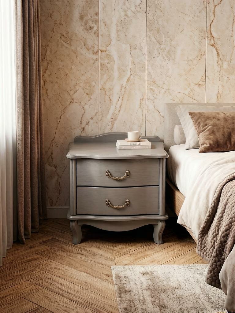 Прикроватная тумбочка K-home "Джульетта", МДФ, два ящика, цвет серый ясень