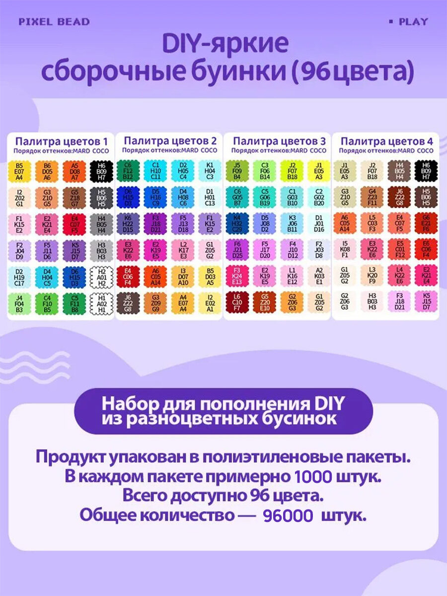 Термомозаика - набор для творчества. 96цвета, Упаковывание в мешки,2,6 мм,96000 зерен.