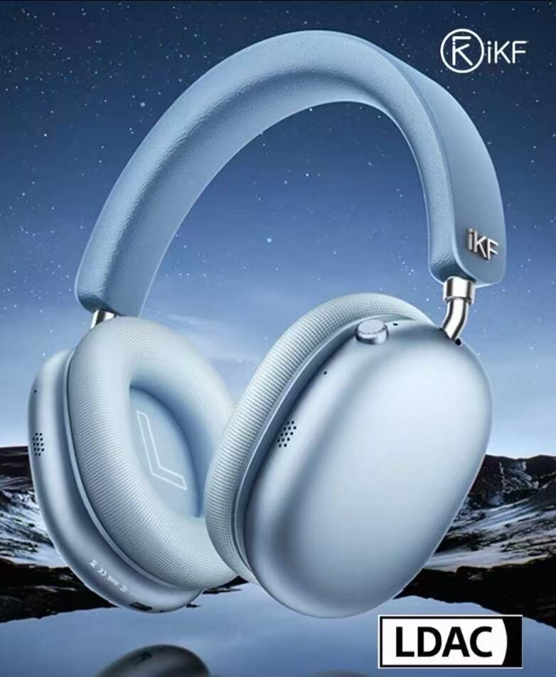 Беспроводные накладные наушники iKF Mars HiFi, с адаптивным шумоподавлением и функцией отслеживания головы LDAC, синие