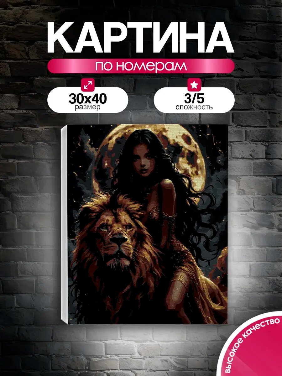 Картина по номерам 30x40 Девушка и лев