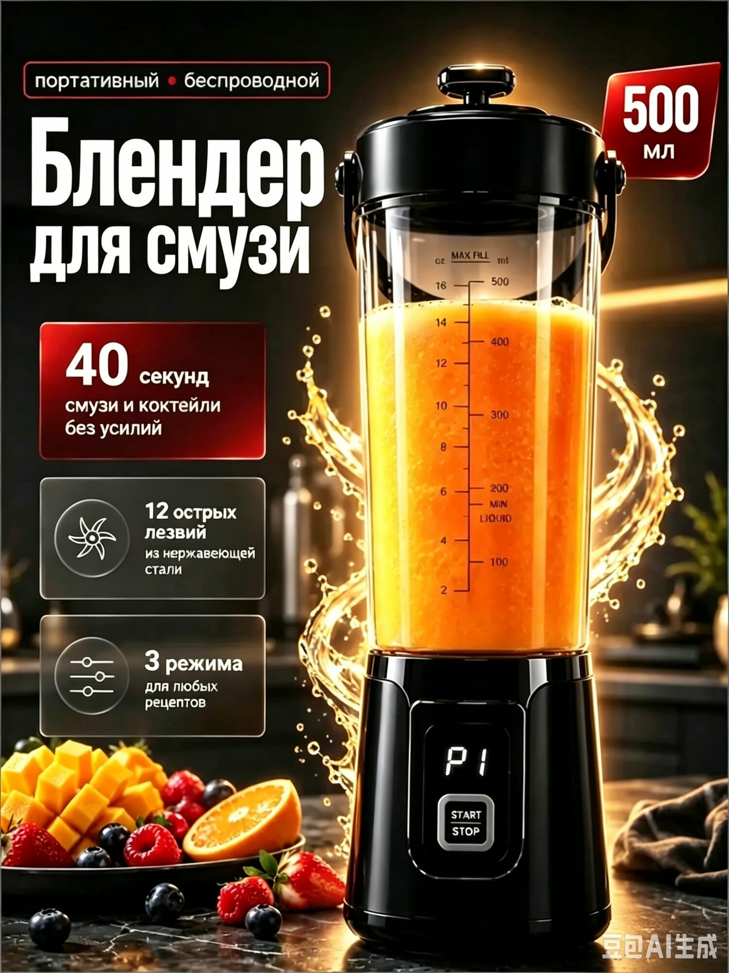 Портативный блендер блендер черный, черный