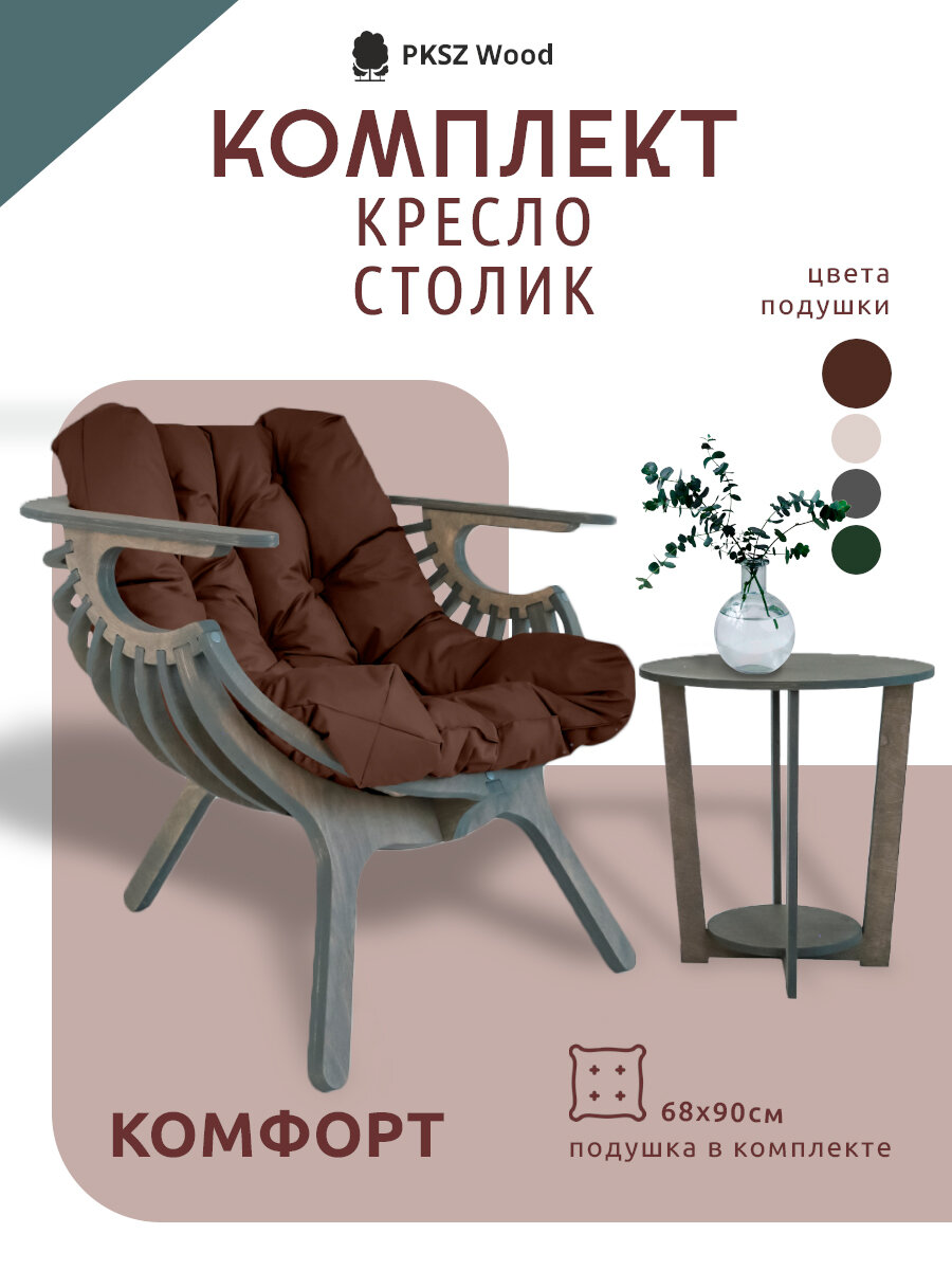 Комплект мебели на балкон PKSZWood кресло Ракушка и журнальный стол, садовая мебель