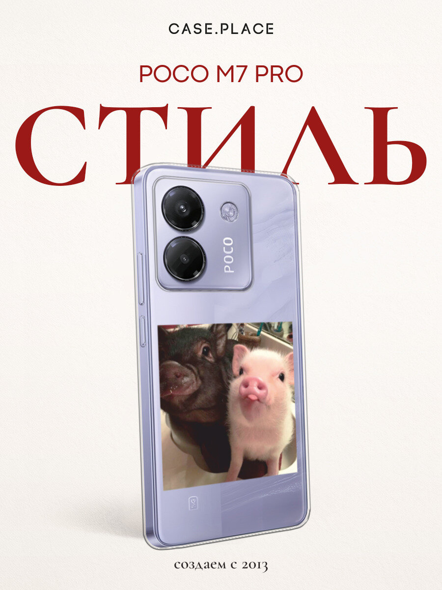 Чехол на Xiaomi Poco M7 Pro / Сяоми Поко М7 Про с принтом Два поросенка, прозрачный
