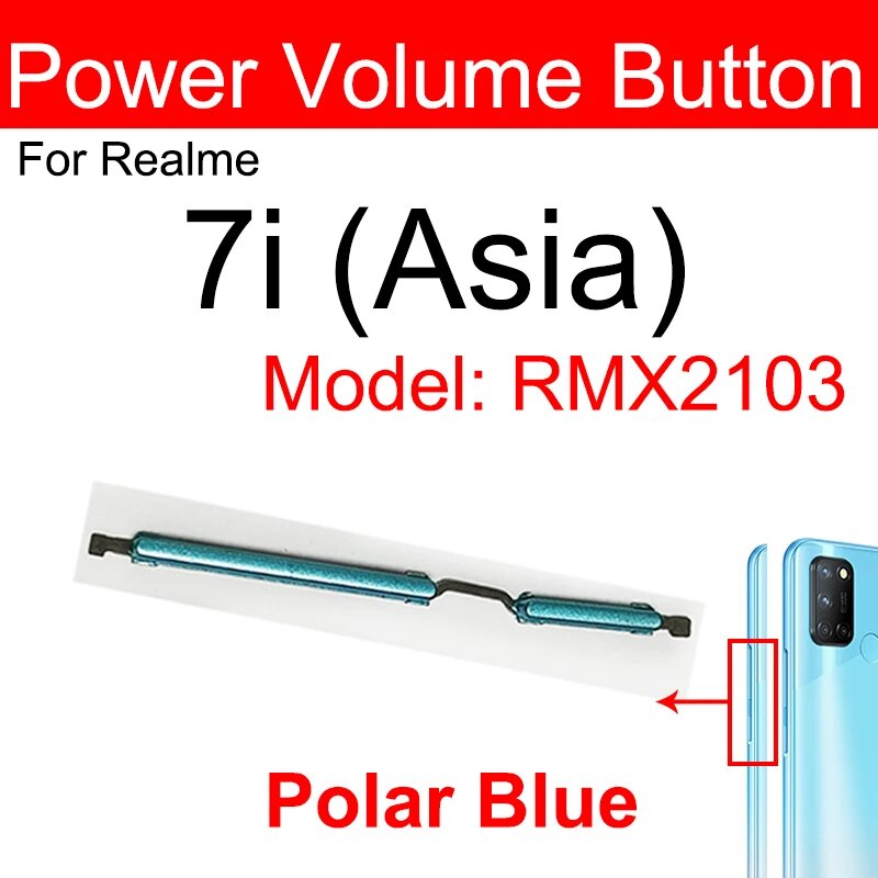 Боковая кнопка питания и громкости для Realme 6 Pro 6i 6S 7i 7 Pro 4G Φ кнопки 7i-Aisa-Polar Blue