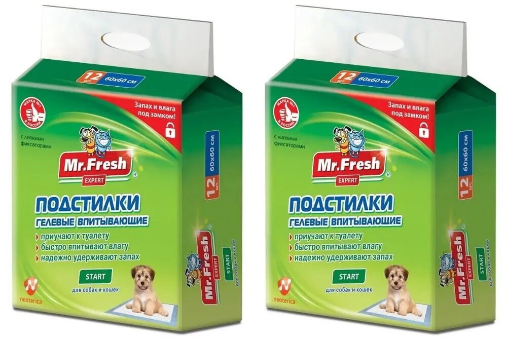 Mr.Fresh Подстилки для животных Start Expert, 60 х 60 см, 12 шт/уп, 2 уп