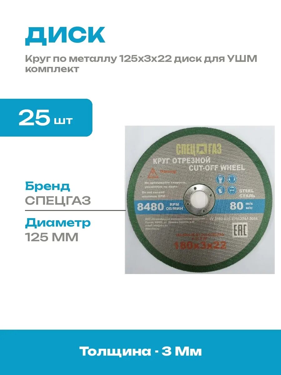 Круг для болгарки 125x3x22x25 штук диск электрокорунд прямой