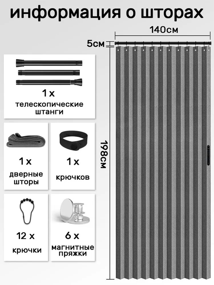 Занавеска на дверь нитяная 140x198 см серый