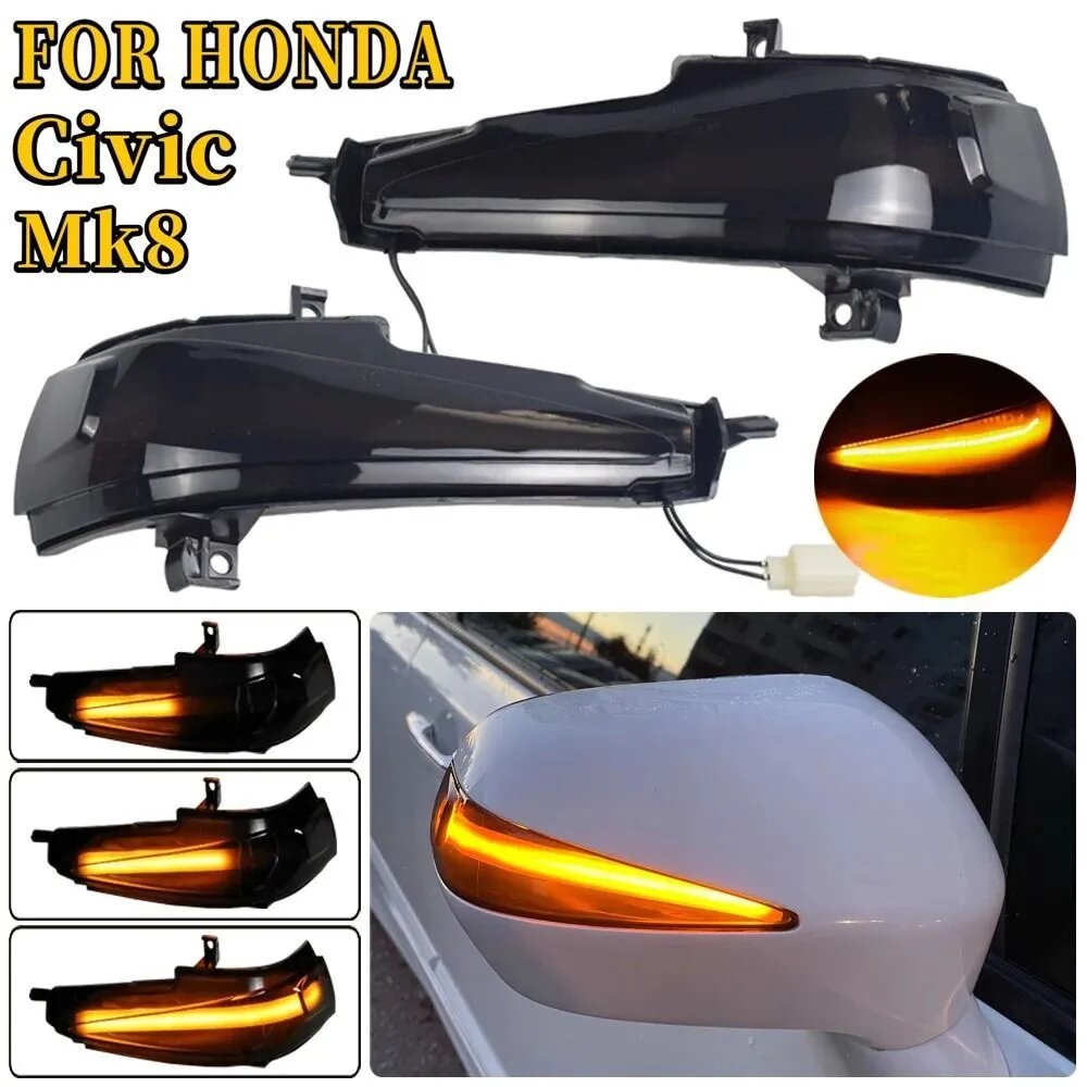 2шт. Поворотники для Honda Civic 4D Mk8 2D, динамические бегущие повторители для Honda Civic светодиодные поворотники 34300-SNB-013; 34350-SNB-013