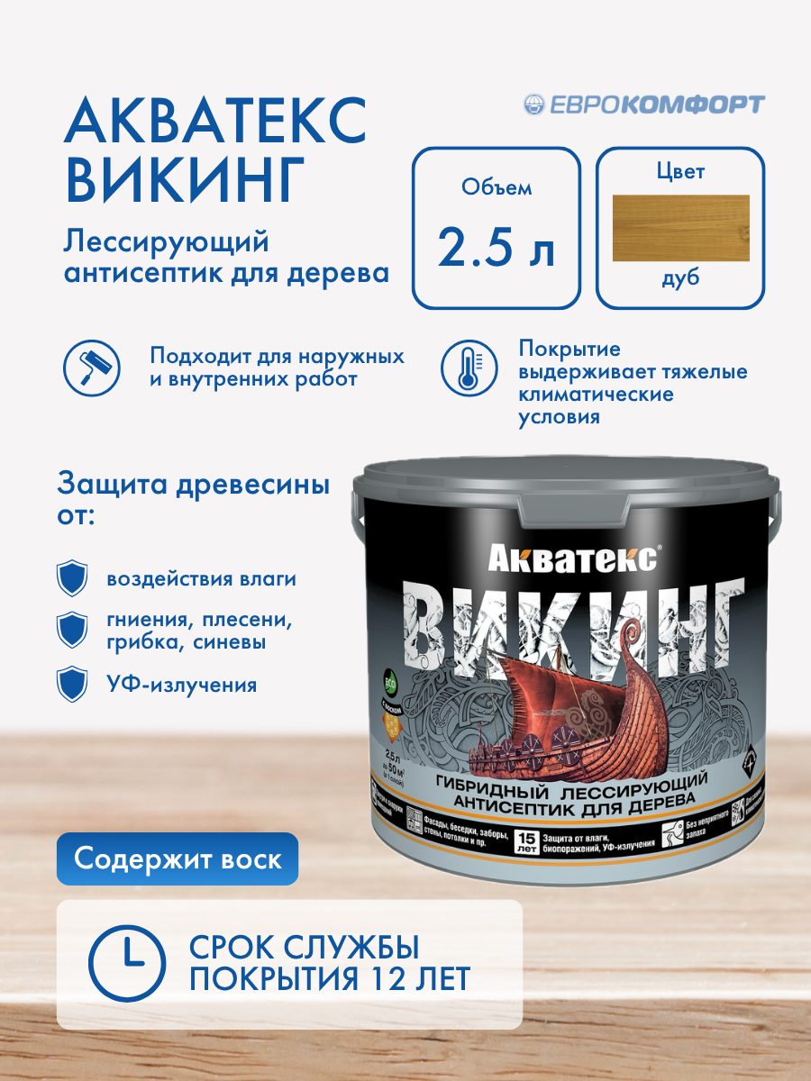 Антисептик лессирующий Акватекс Викинг дуб 2.5л