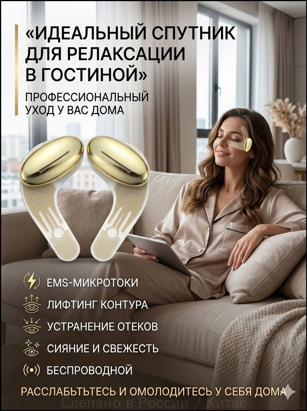Электронные патчи-массажер для глаз с микротоками EMS (Золотой), портативный косметический аппарат для лифтинга и подтяжки кожи, от морщин, темных кругов и мешков под глазами