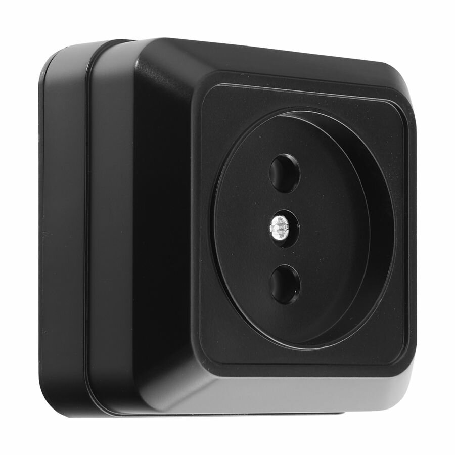 Розетка 2П открытой установки IP20 10А 250В (керамика) черная "Альфа" General
