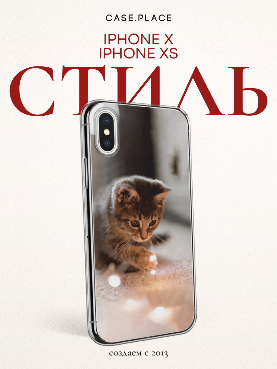Чехол на Apple iPhone X/XS / Айфон X/XS с принтом Любознательный котенок
