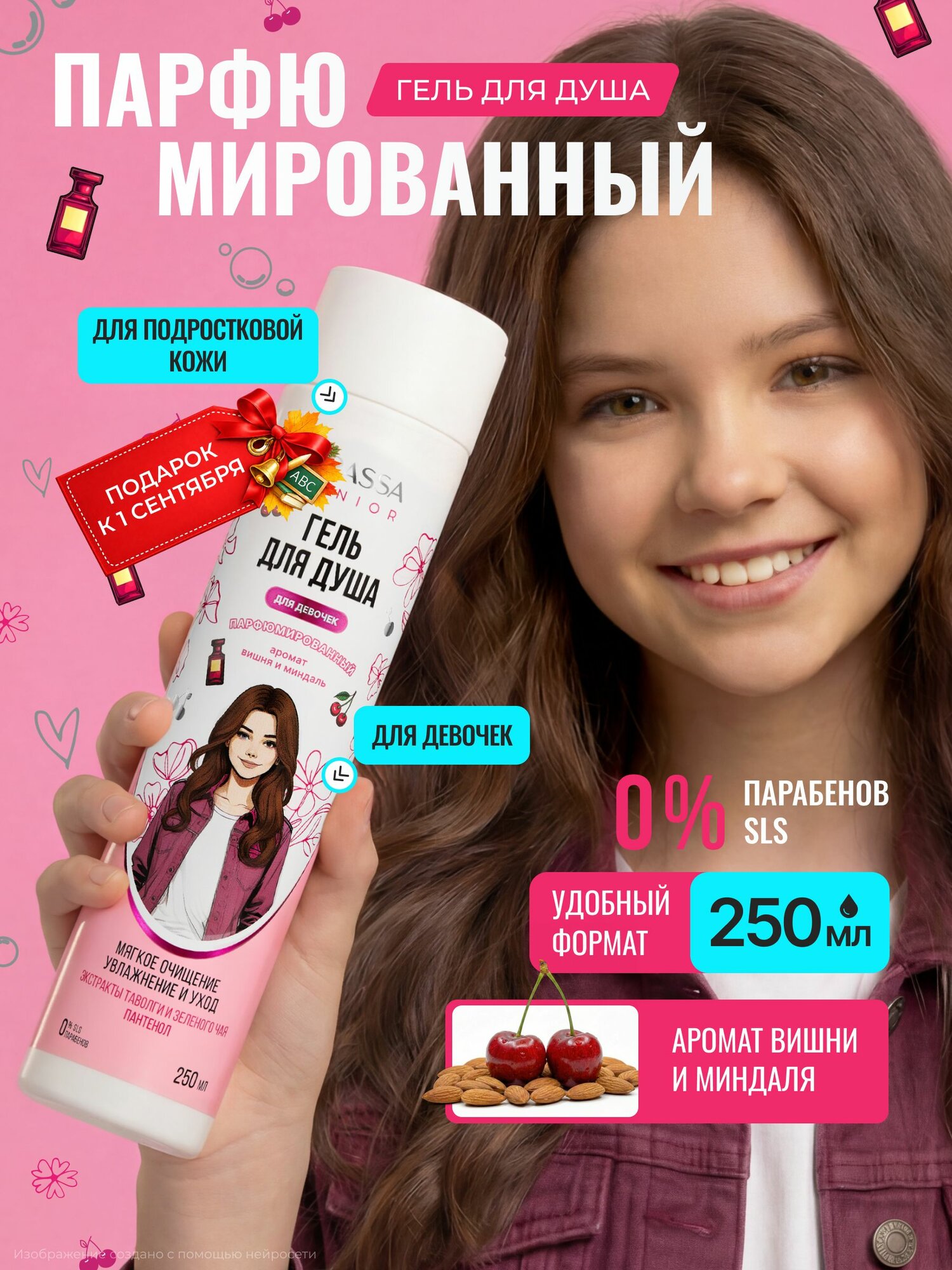 KRASSA JUNIOR Гель для душа детский для девочек парфюмированный, 250мл