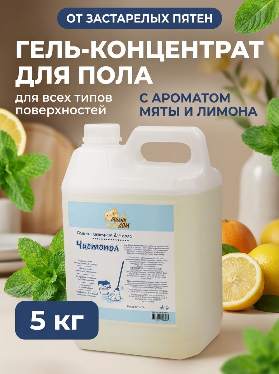 Гель-концентрат для пола Чистопол с натуральными ароматами мяты лимона и цитруса гипоаллергенный безопасный для детей 5 кг