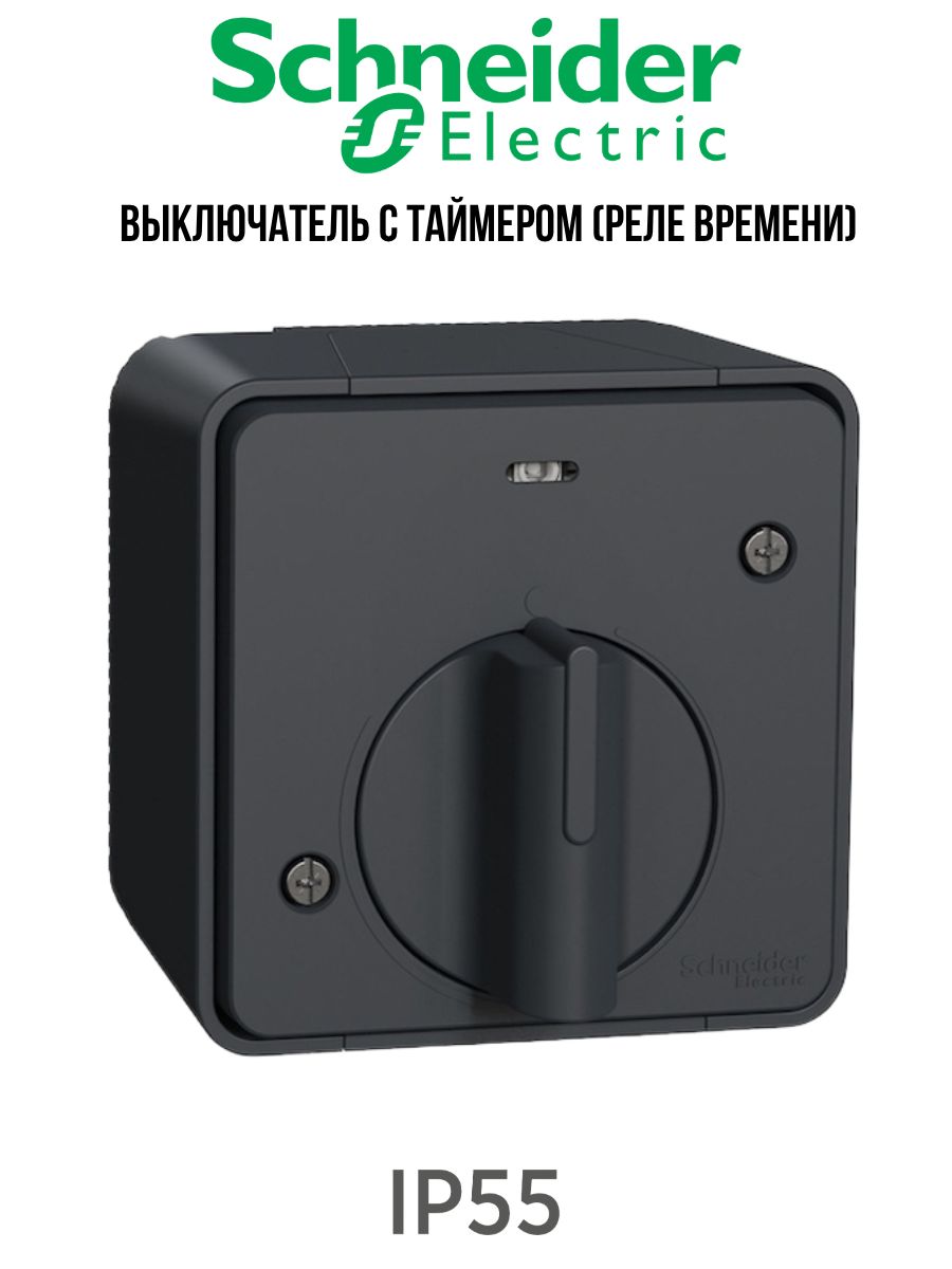 Выключатель с таймером (реле времени) IP55 накладной монтаж Mureva Styl Schneider Electric Антрацит Mur35067