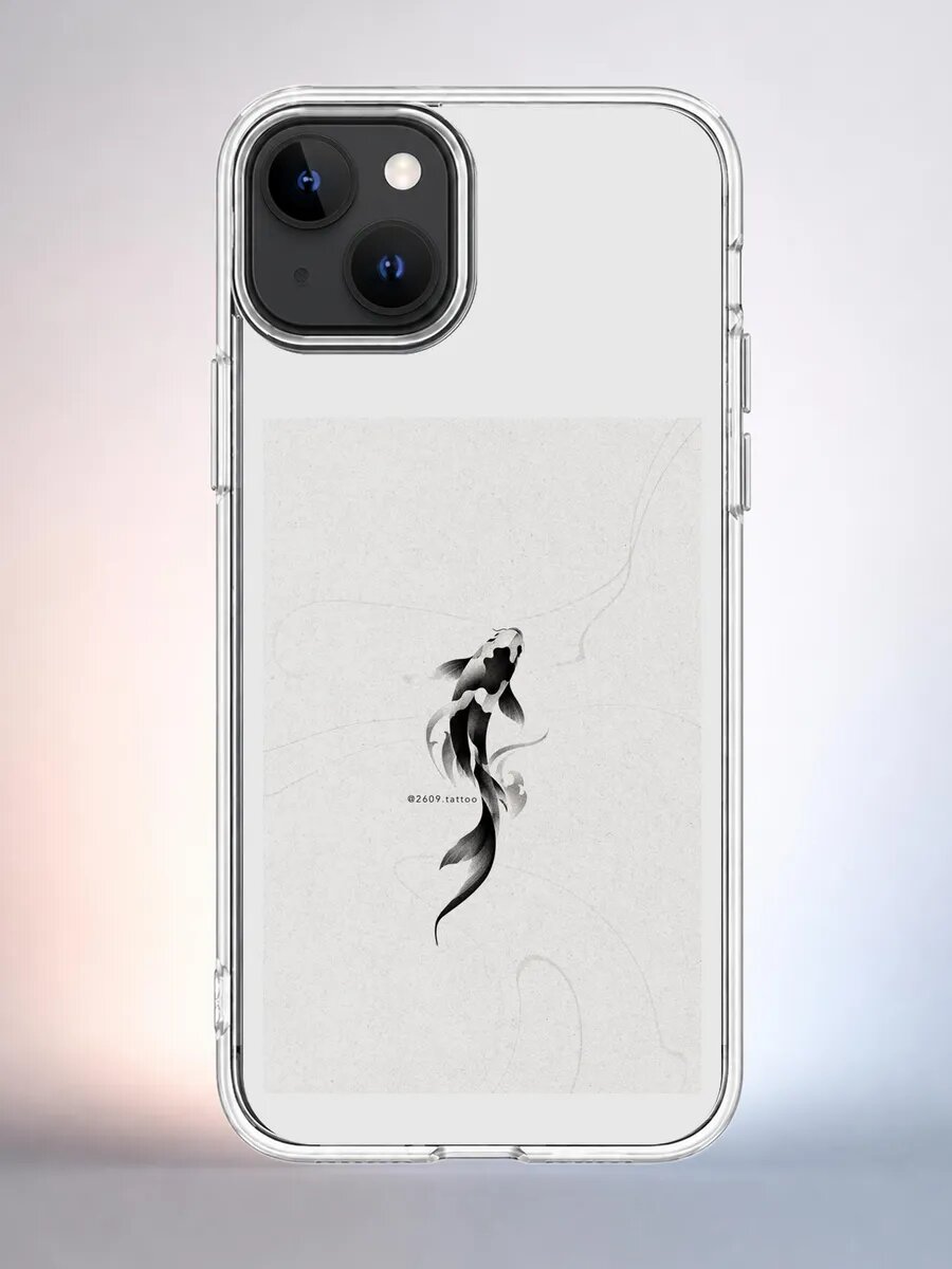 Чехол iPhone 13 карп кои чёрный силиконовый